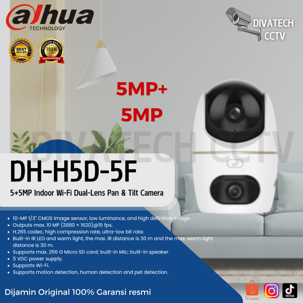 Jual DAHUA H5D-5F 10MP 5+5MP Indoor Wi-Fi Dual-Lens Pan & Tilt Camera | Shopee Indonesia