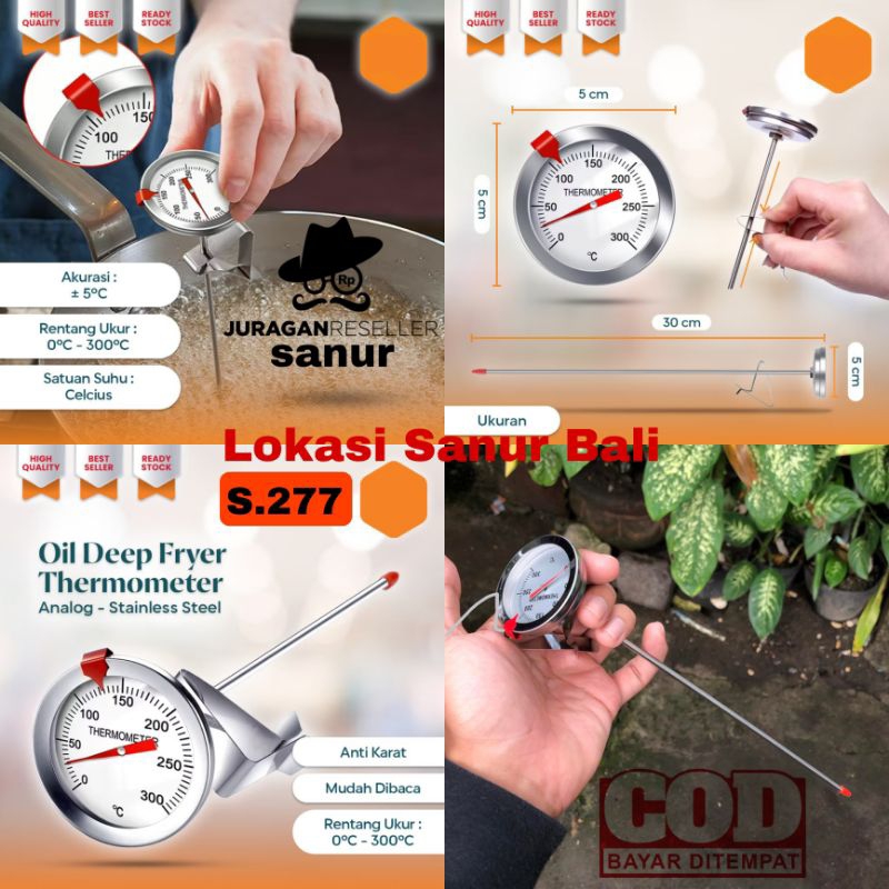 Jual Thermometer Oil Deep Fryer panjang 30cm max 300 derajat celsius ...