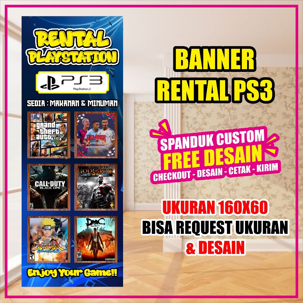 Jual Spanduk/Banner/Backdrop Rental PS3 Ukuran 160x60 Bisa Request Ps2 ...