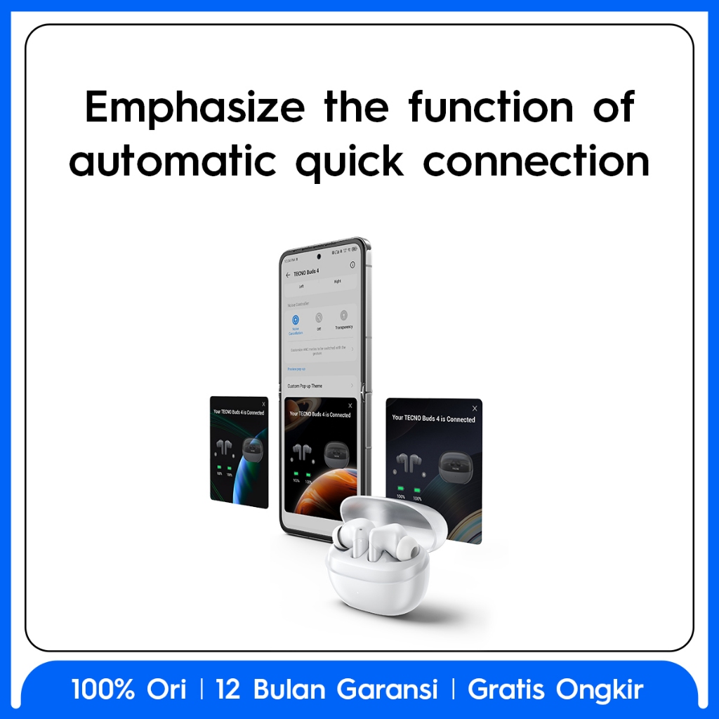 Jual TECNO TWS Buds 4 - 25dB ANC, Auto Connection Pop-up, Multi-EQ ...