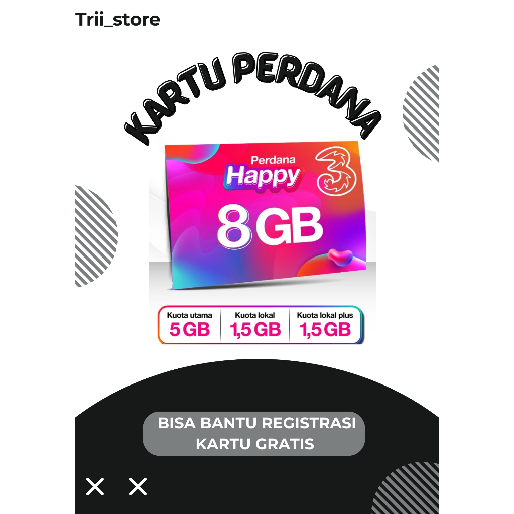 Jual perdana tri siap pakai kuota 7gb 30 hari tanpa registrasi | Shopee ...