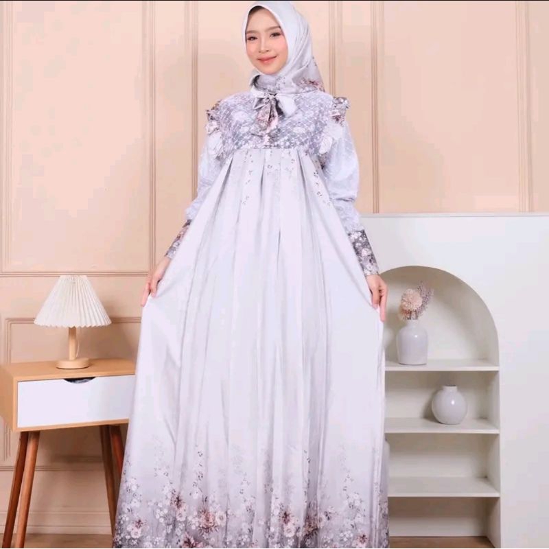 Jual Alisya Dress Sof Armany Silk Motif bunga mix brukat tile Set Hijab ...