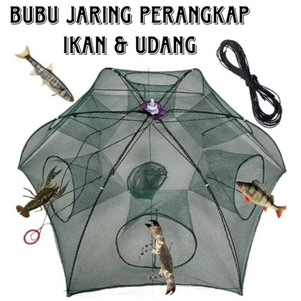 Jual Perangkap Bubu Payung 4 | 6 | 8 | 10 | 12 | 16 Lubang Alat Jaring Pancing Jala Ikan Udang ...