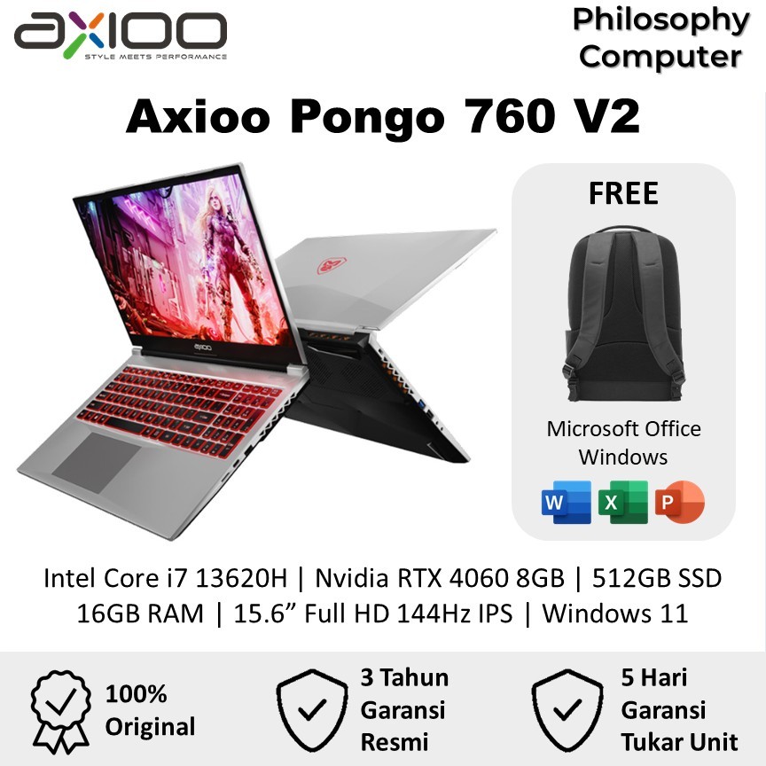 Jual Laptop Gaming Axioo Pongo 760 V2 I7 13620H RTX4060 8GB/ 16GB 512GB ...