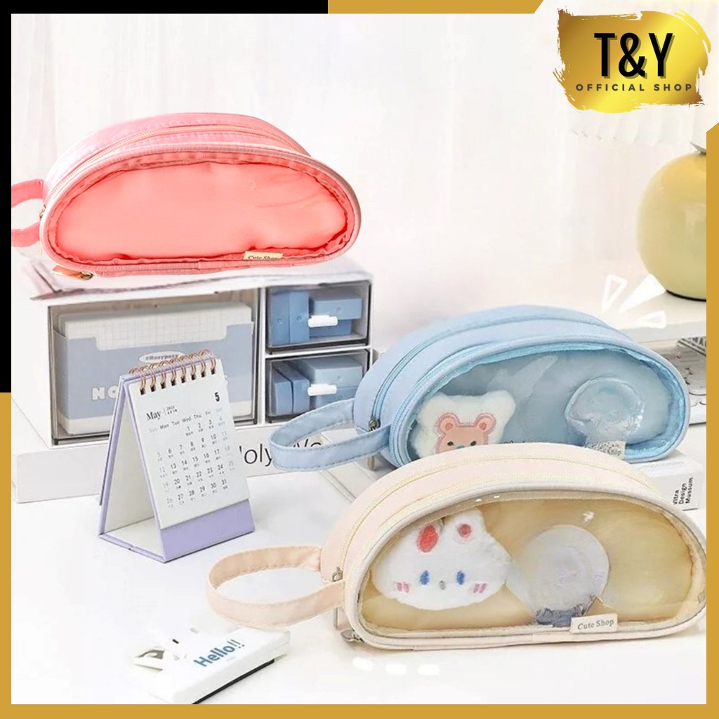 Jual T&Y Kotak Pensil Polos Aesthetic Tempat Pensil Transparan 2 Sekat ...