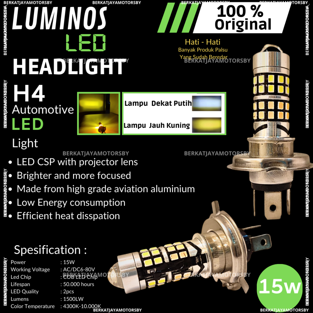 Jual LAMPU LED DEPAN MOTOR LUMINOS H4 LS3 LASER DOUBLE COLOUR 2 WARNA ...
