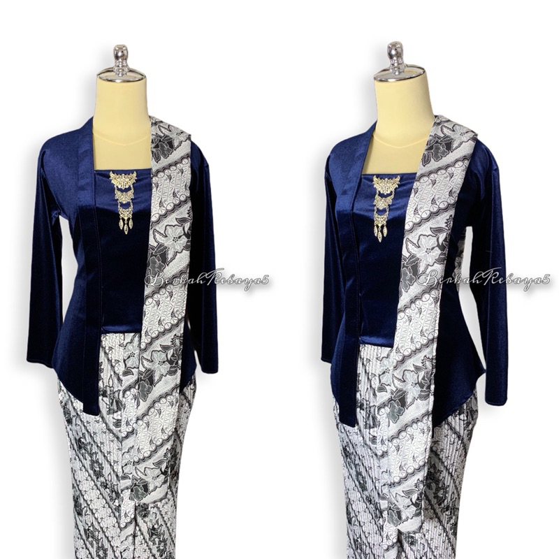 Jual Setelan Kebaya Kutu Baru Bludru Navy / Kebaya + Selendang + Jarik ...