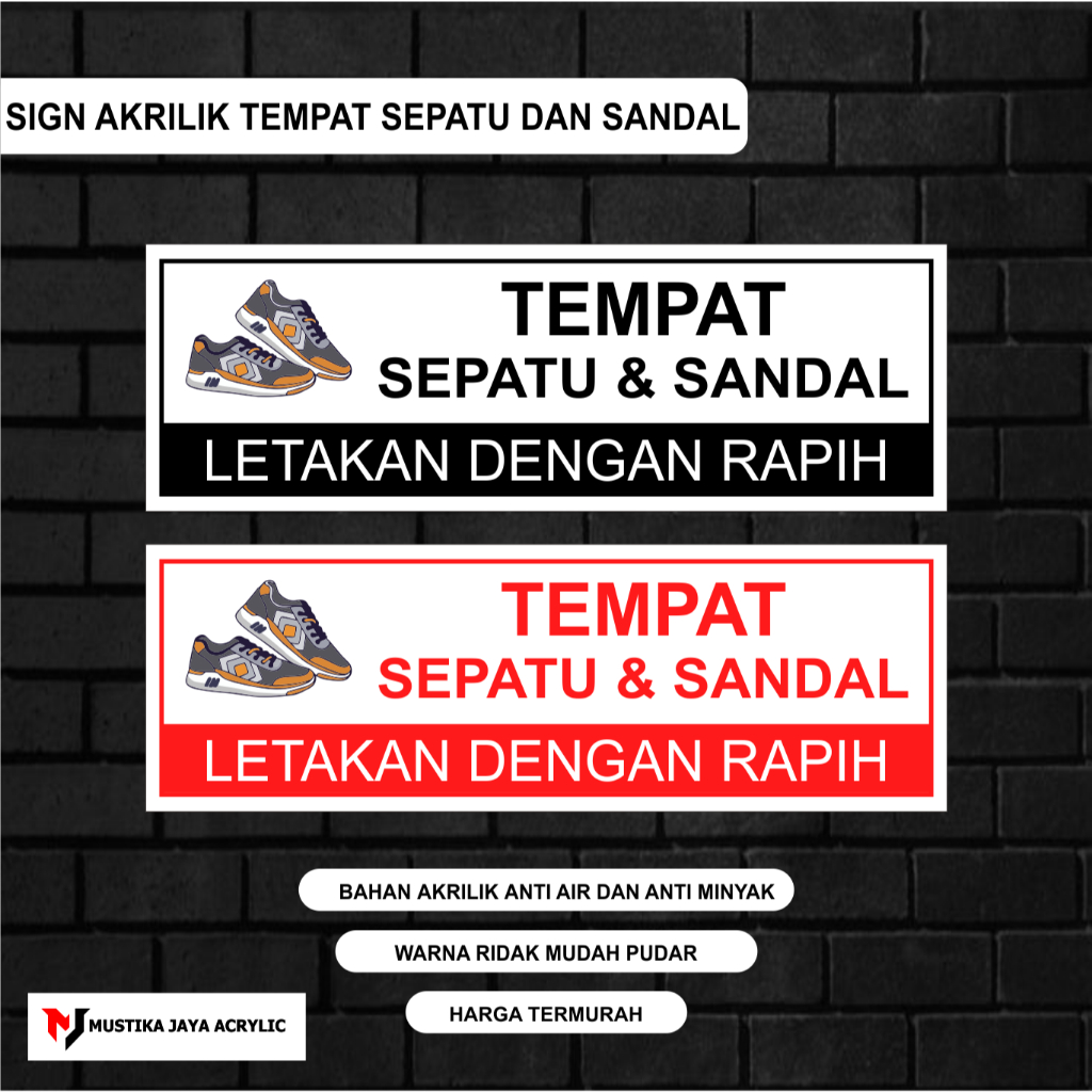 Jual tempat sepatu tulisan tempat sepatu sandal bahan acrylic anti air ...