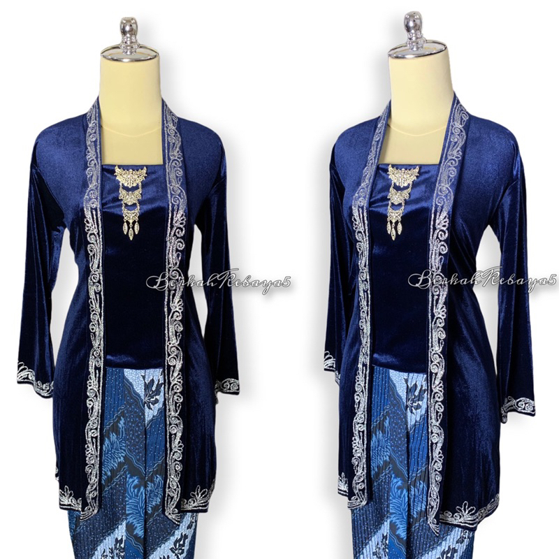 Jual Setelan Kebaya Kutu Baru Bordir Cornelli / Kebaya Bludru Stik Silver | Shopee Indonesia