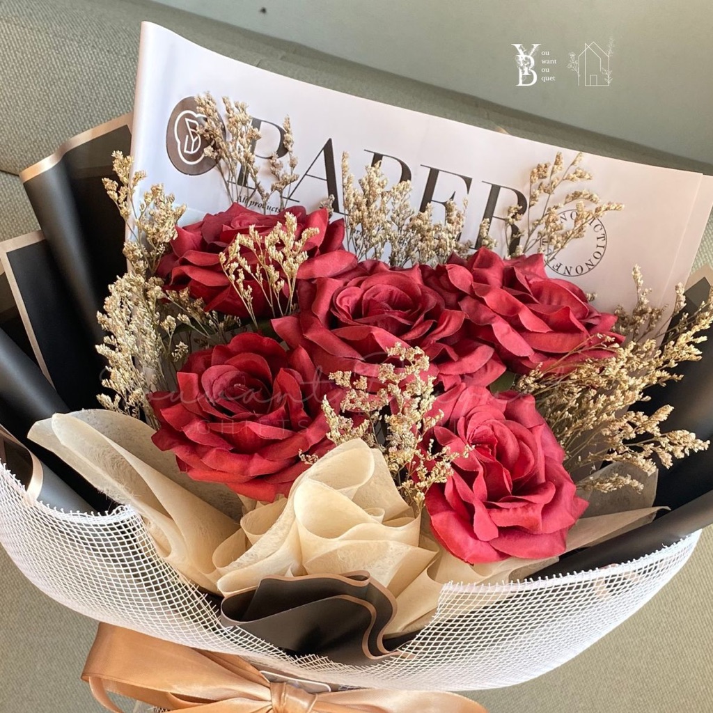 Jual Buket bunga mawar besar premium isi 5 plus kaspea kering free ...