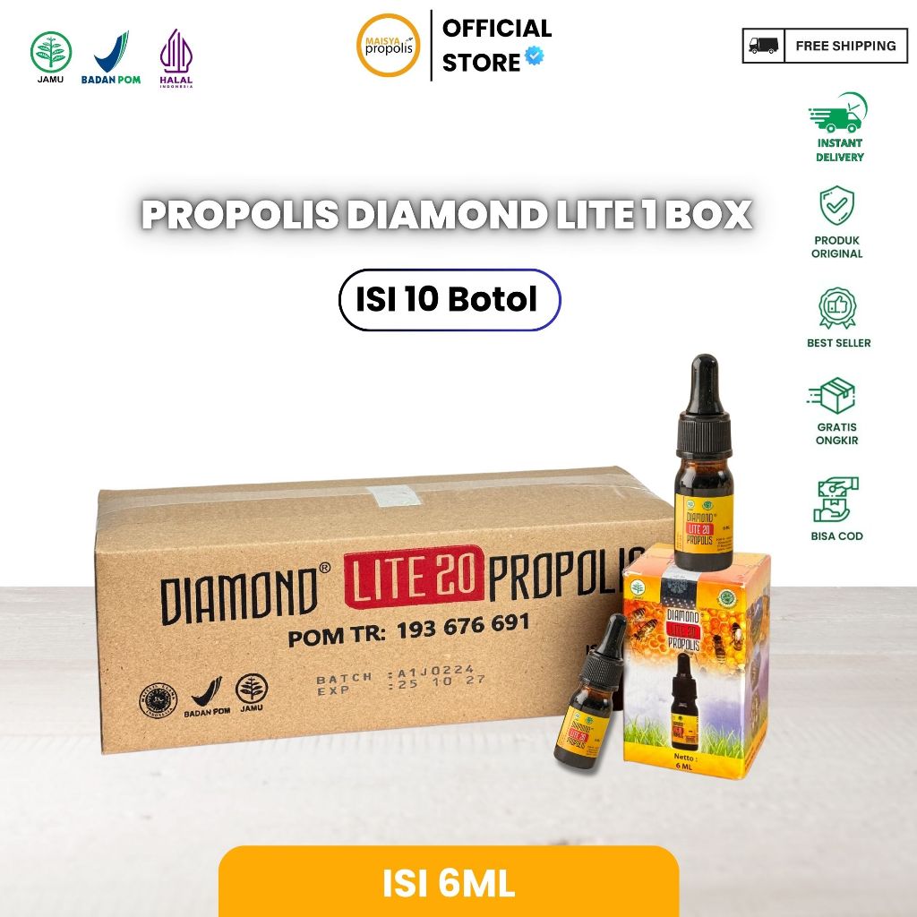 Jual Propolis Diamond lite20 paket 1 box isi 10 botol | Shopee Indonesia