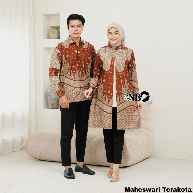 Jual Batik Tunik Couple Modern Set Pakaian Kemeja Batik Pria Couple ...