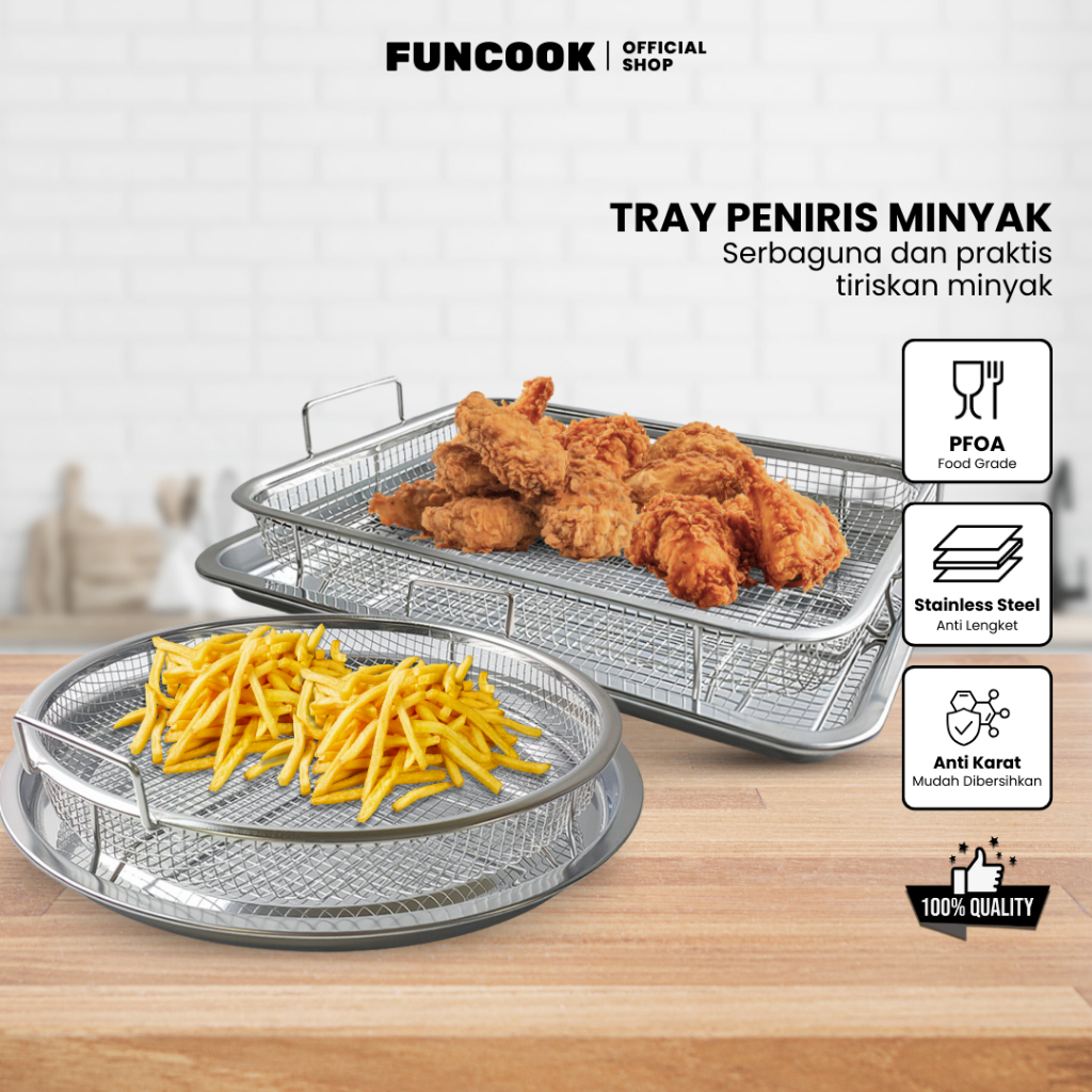 Jual FUNCOOK 1set nampan saringan stainless / tirisan minyak / food ...