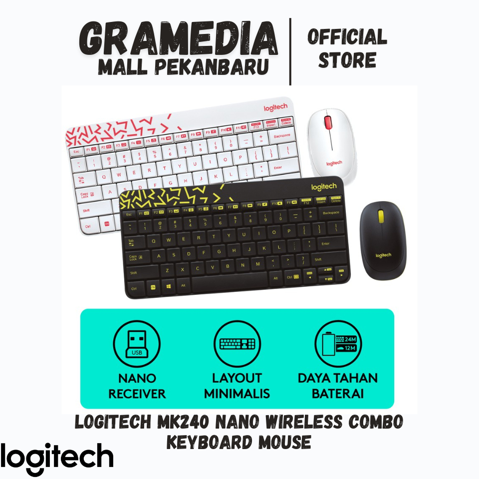 Jual Logitech MK240 Nano Wireless White Combo Keyboard Mouse (IT ...