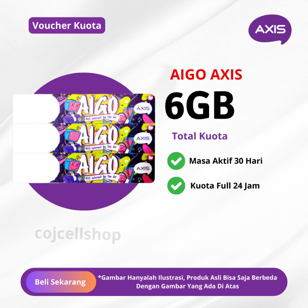 Jual Voucher Kuota Aigo Axis 6GB 30 Hari Full 24 JAM - Paket Data Axis ...