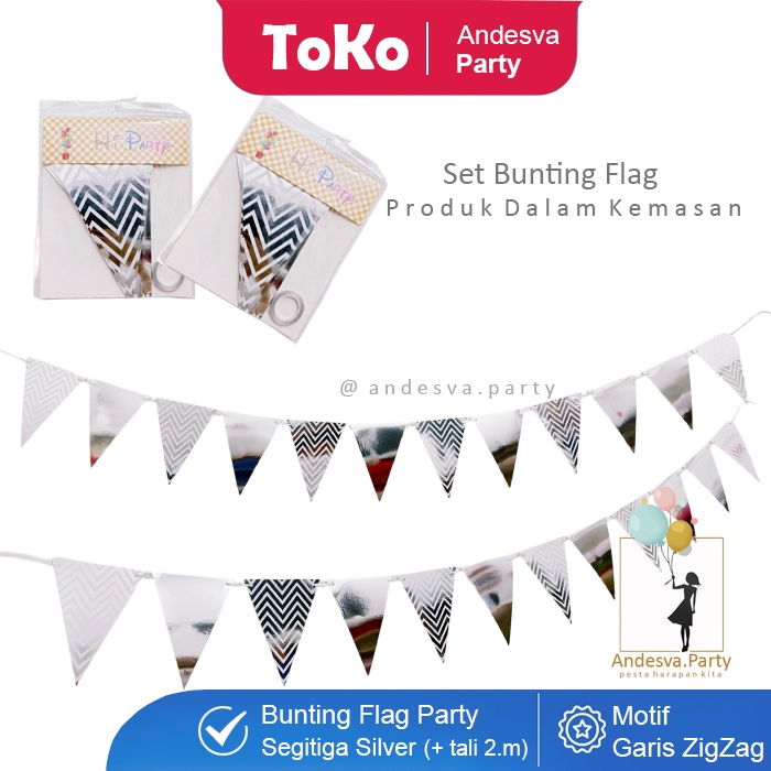 Jual Bunting Flag Segitiga Silver Zigzag / Banner Segitiga Motif Zig Zag / Flag Banner Segitiga ...