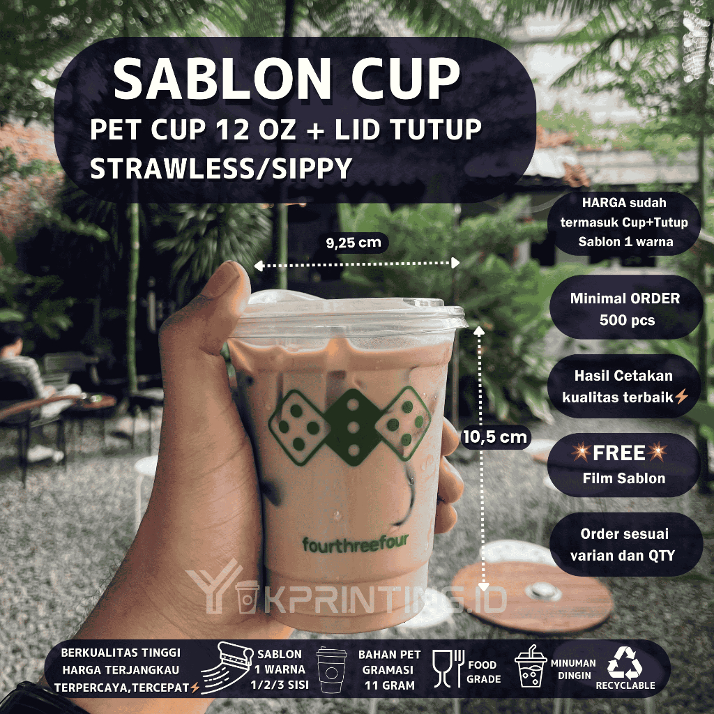 Jual Sablon cup PET 12 /14 oz datar Custom Cup Gelas PET + lid Tutup ...
