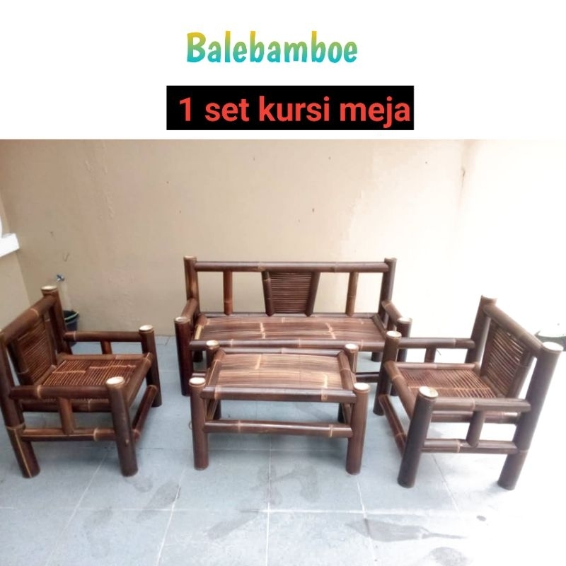 Jual kursi set meja bambu hitam minimalis Bisa bayar di tempat ( COD ...