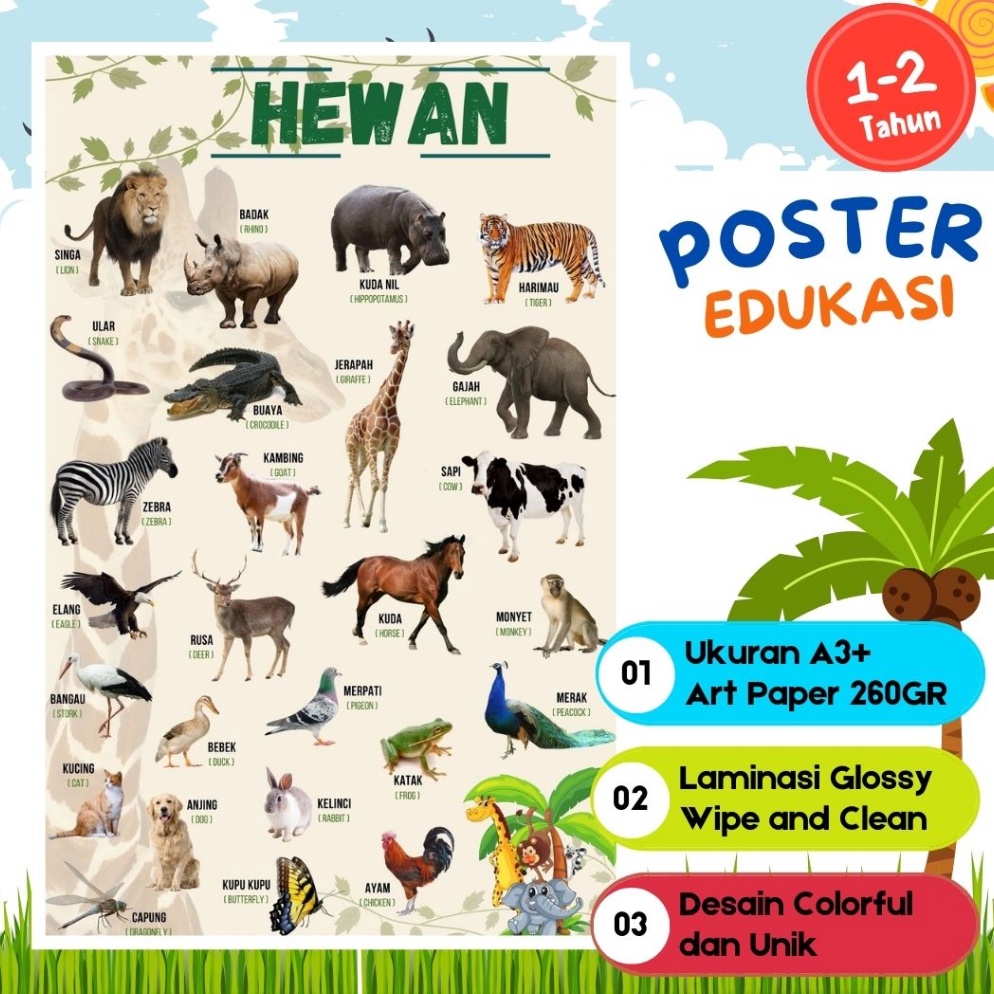 Jual Pasti Tertarik WIPE CLEAN PREMIUM POSTER EDUKASI ANAK MURAH HEWAN ...