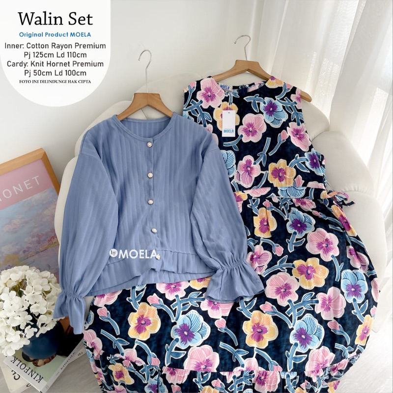 Jual WALIN SET BY MOELA SET DRESS FULL MOTIF + OUTER POLOS | Shopee ...