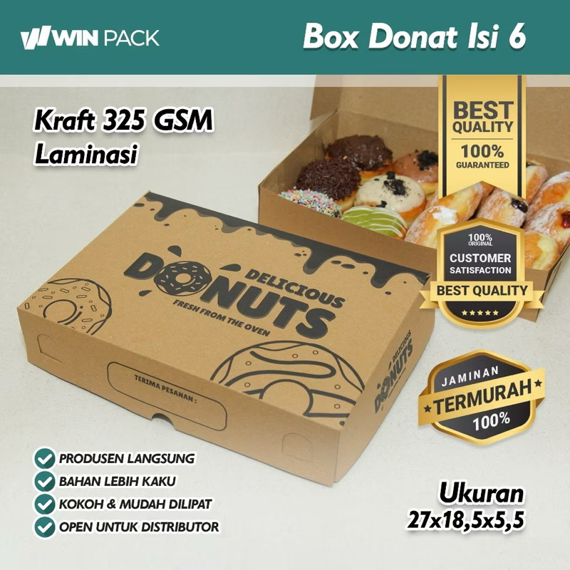 Jual DUS DONAT ISI 6 LAMINASI. BOX DONAT. KOTAK DONAT LAMINASI ukuran ...