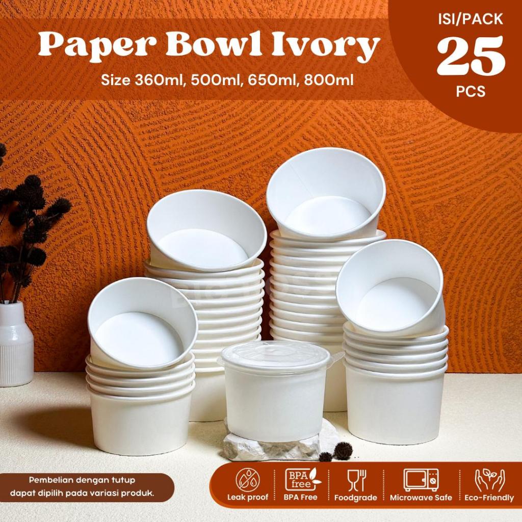 Jual Paper Bowl Putih Ivory 360ml 500ml 650ml 800ml Laminasi Food Grade ...