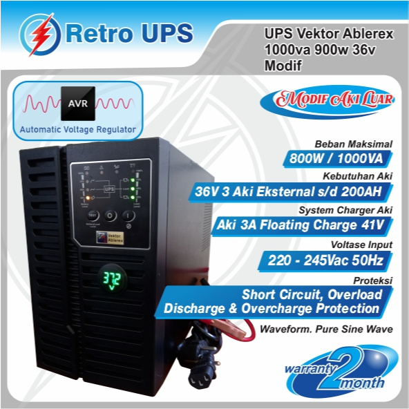 Jual UPS Modifikasi 1KVA Vektor Ablerex RS 1000 700Watt 36V Online ...