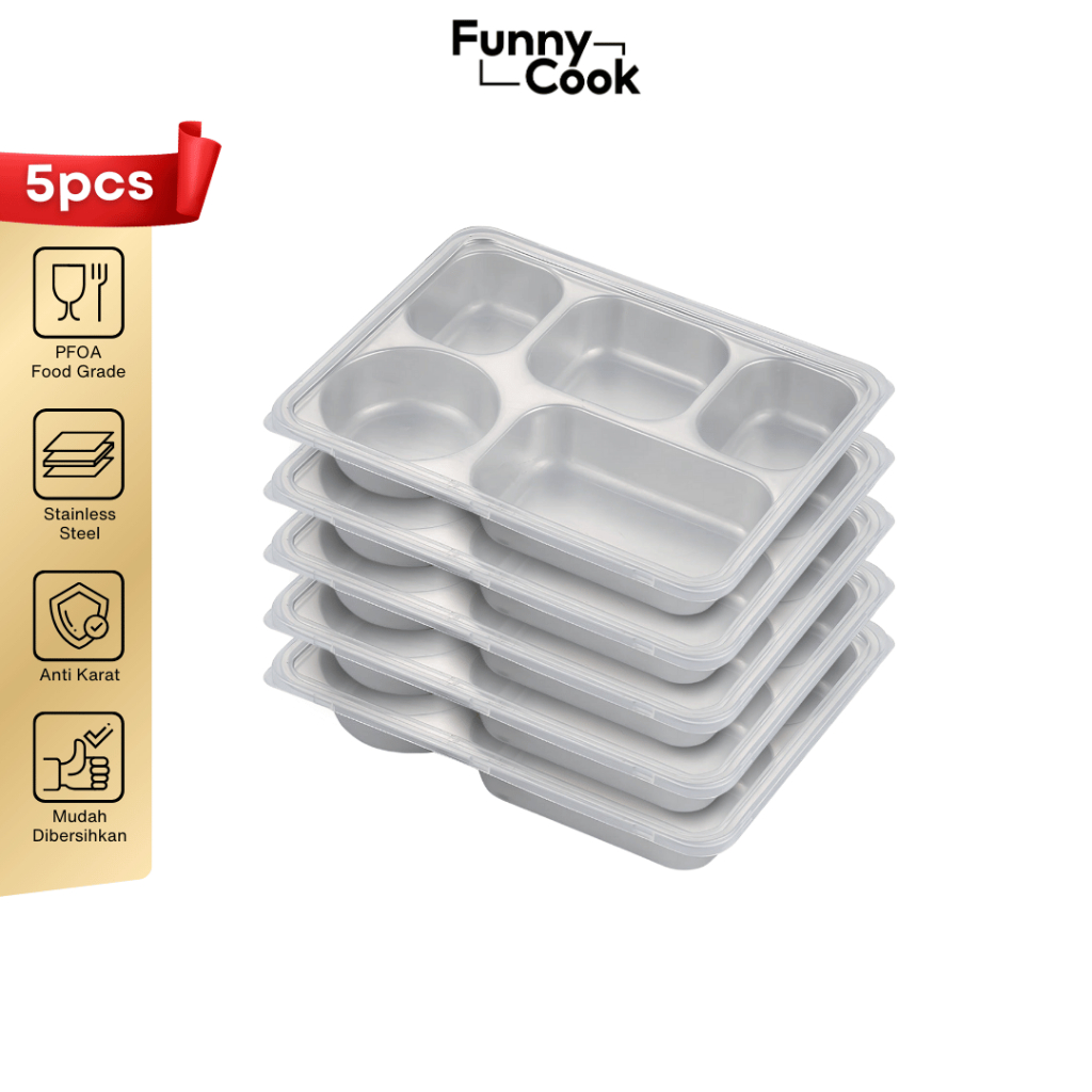 Jual [BELI BANYAK LEBIH MURAH] FUNNYCOOK Piring Makan Stainless Sekat 5 ...
