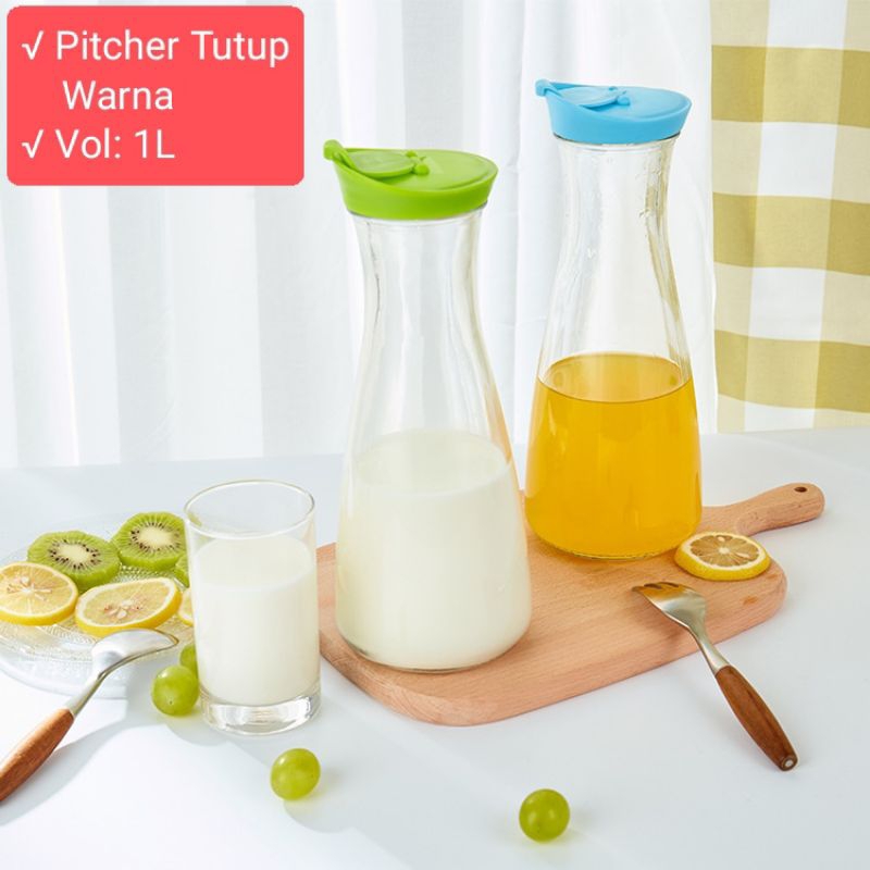 Jual PITCHER KACA Tutup Warna 1L/ Gelas Pitcher Tutup Warna TW249 ...