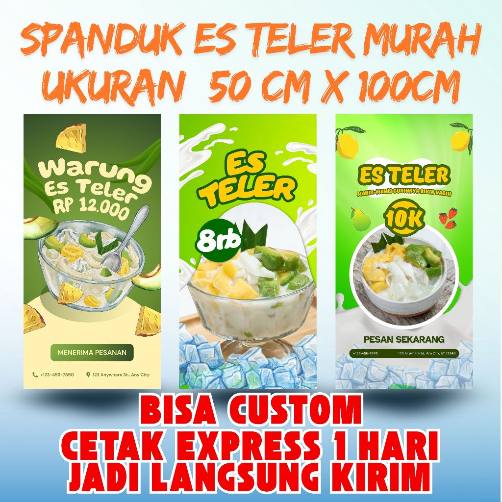 Jual Spanduk Banner Es Teler ukuran 50cmx100cm bisa Custom nama Murah ...