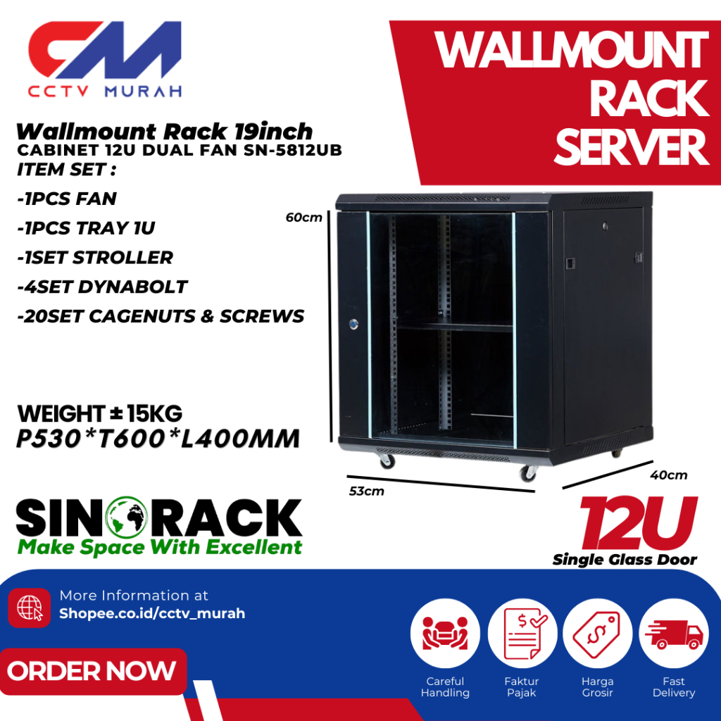 Jual Wallmount Rack Server 12U/Rak Server Ukuran 12U Single Glass Door ...