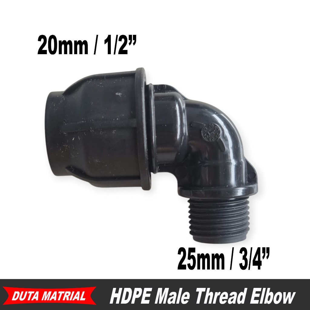 Jual Male Thread Elbow 20mm x 25mm ( 1/2'' x 3/4 " inch ) Fitting HDPE ...