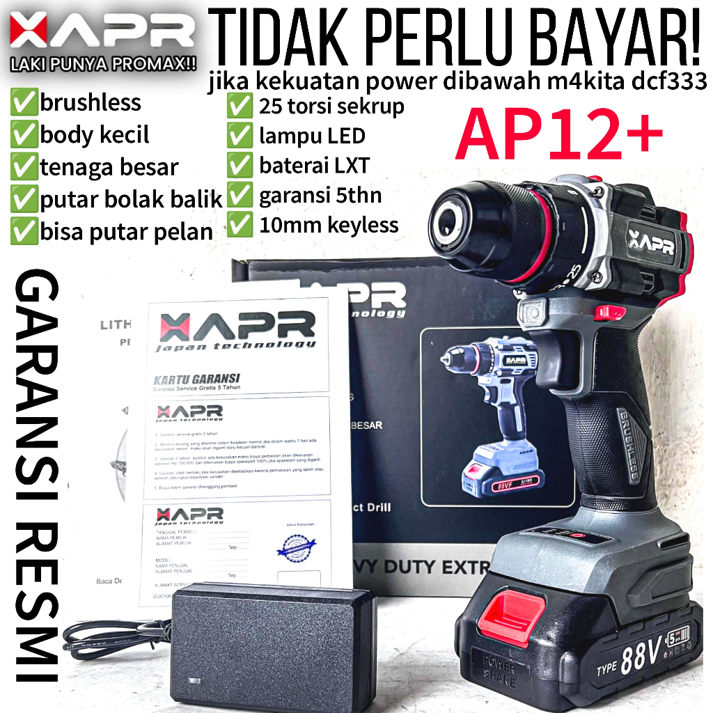 Jual Bor cordless APR JAPAN AP12+ 88V LXT BRUSHLESS XAPR impact drill ...