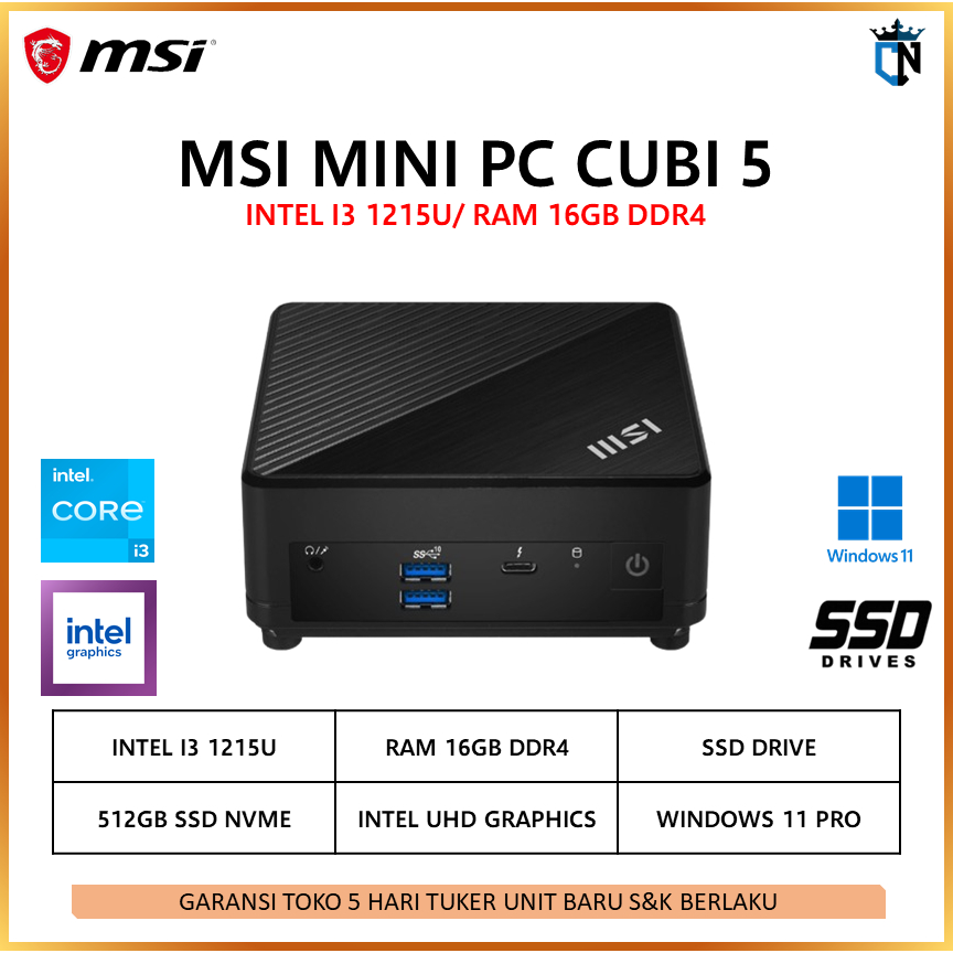Jual MSI MINI PC CUBI 5 I3 1215U 16GB 512GB | Shopee Indonesia