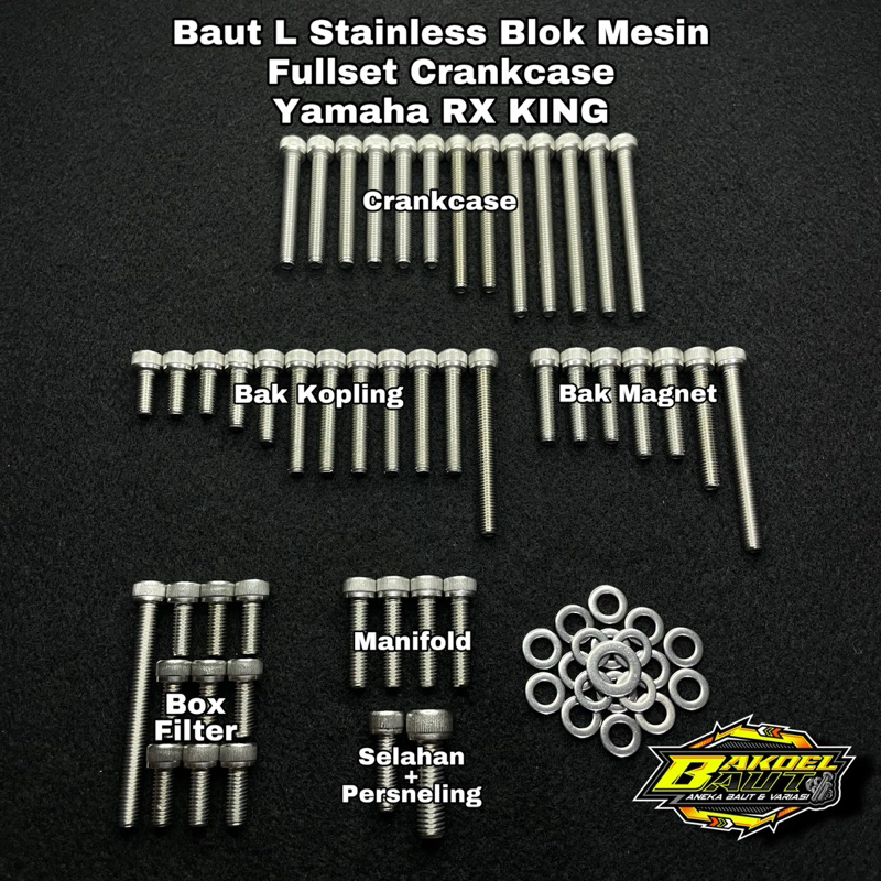 Jual Baut Blok Mesin YAMAHA RX KING Baut L Stainless THE Anti Karat 100% FULLSET RX KING ...