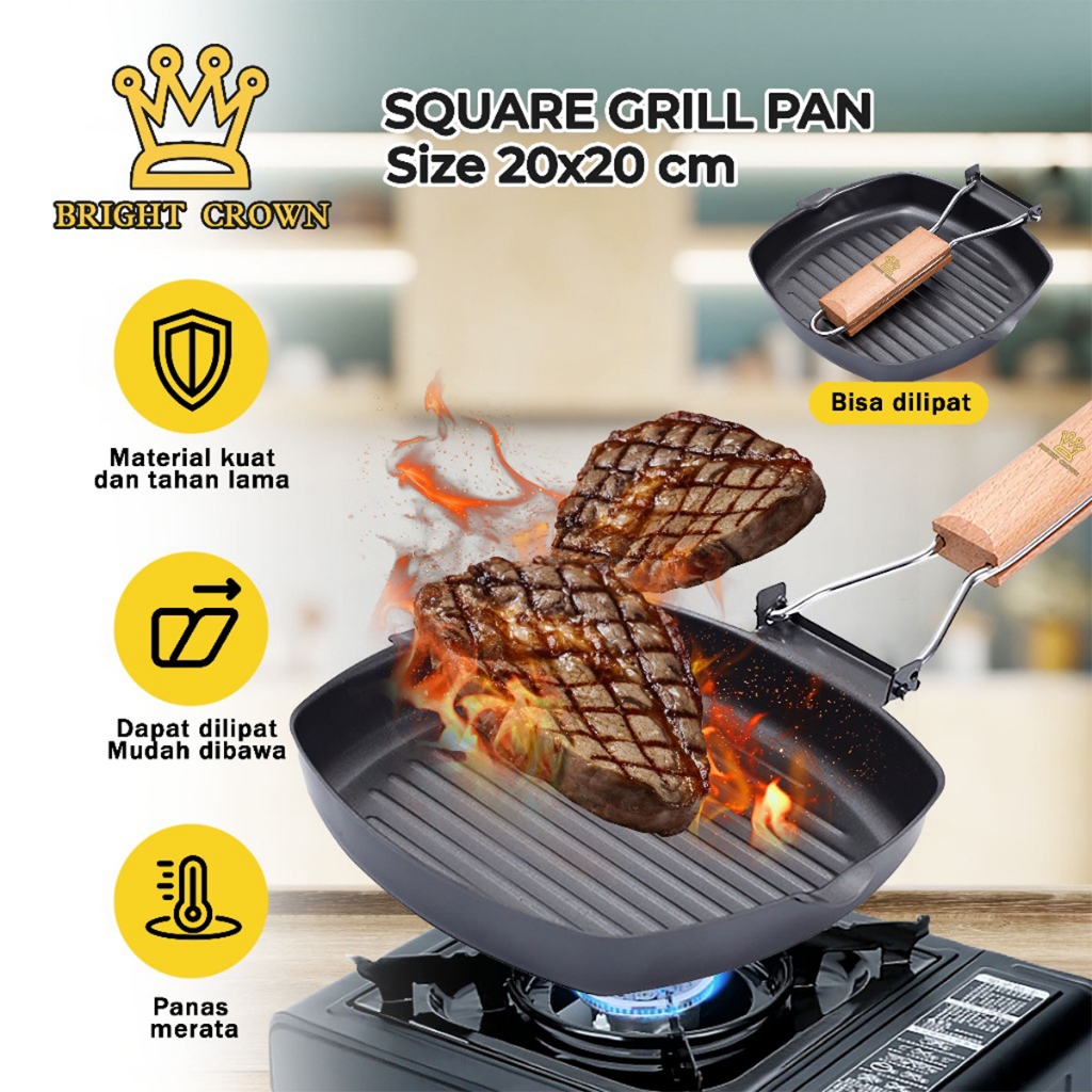 Jual Bright Crown 20cm Panci PANGGANG BBQ Square Grill Pan BBQ Panggangan Steak Anti Lengket ...