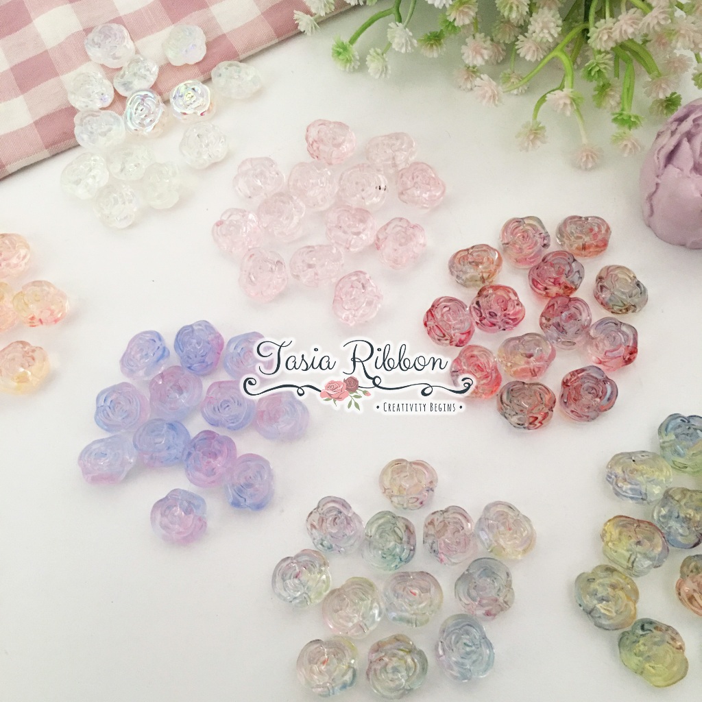 Jual (50pc) Manik Mote Kaca Rose Flower Double Side | Shopee Indonesia