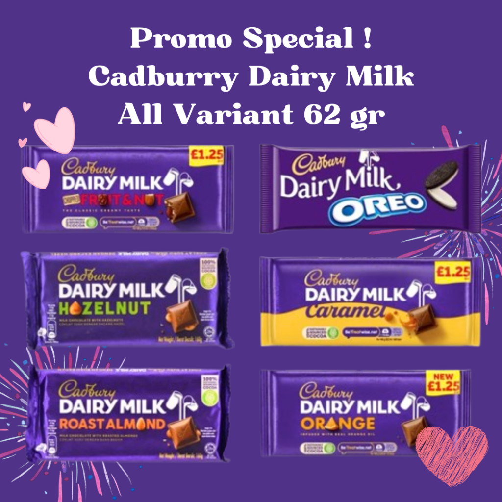 Jual Cadbury Dairy Milk Kemasan 62 gram - Coklat Cadburry Spesial ...