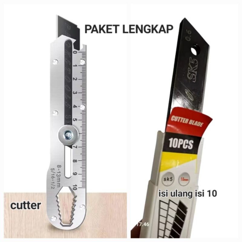 Jual paket lengkap cutter+isi ulang 10 pcs hitam besar 18mm SK5 Refill ...