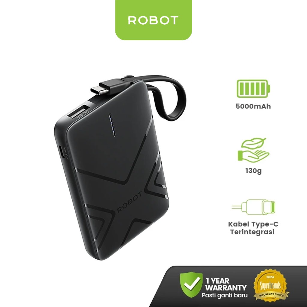 Jual ROBOT Powerbank Mini 5000mAh Real Capacity Fast Charging 18W With ...