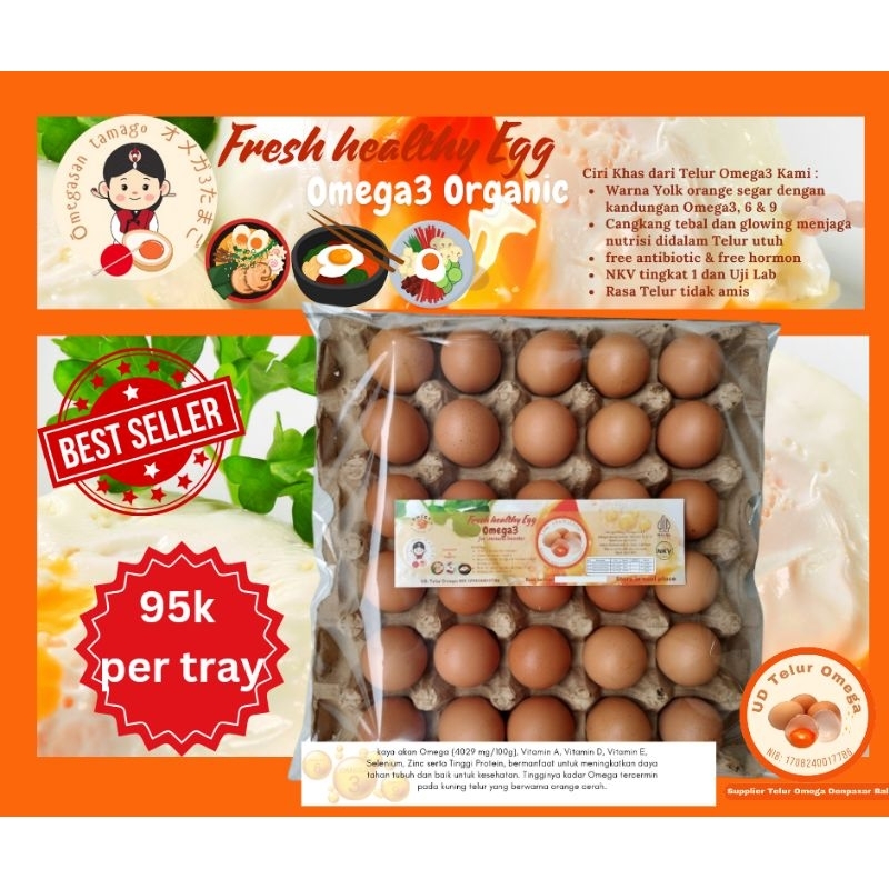 Jual telur ayam omega 3,6,9 organic per tray isi 30 butir | Shopee ...