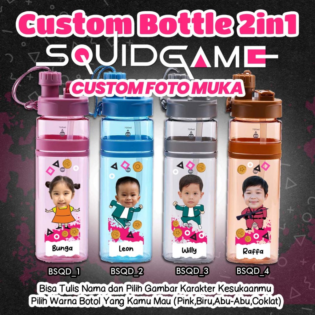 Jual Botol Minum Custom - Botol 2in1 - Gambar viral SQUID GAME ganti foto wajah | Shopee Indonesia