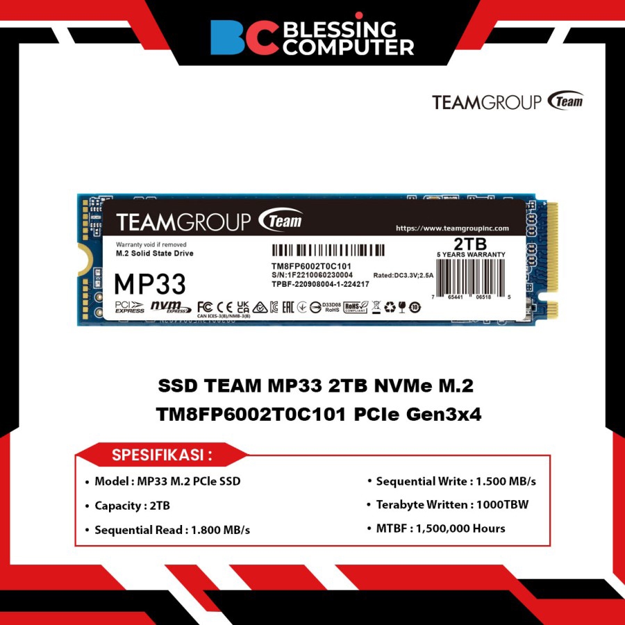 Jual SSD TEAM MP33 2TB NVMe M.2 TM8FP6002T0C101 PCIe Gen3x4 | Shopee ...