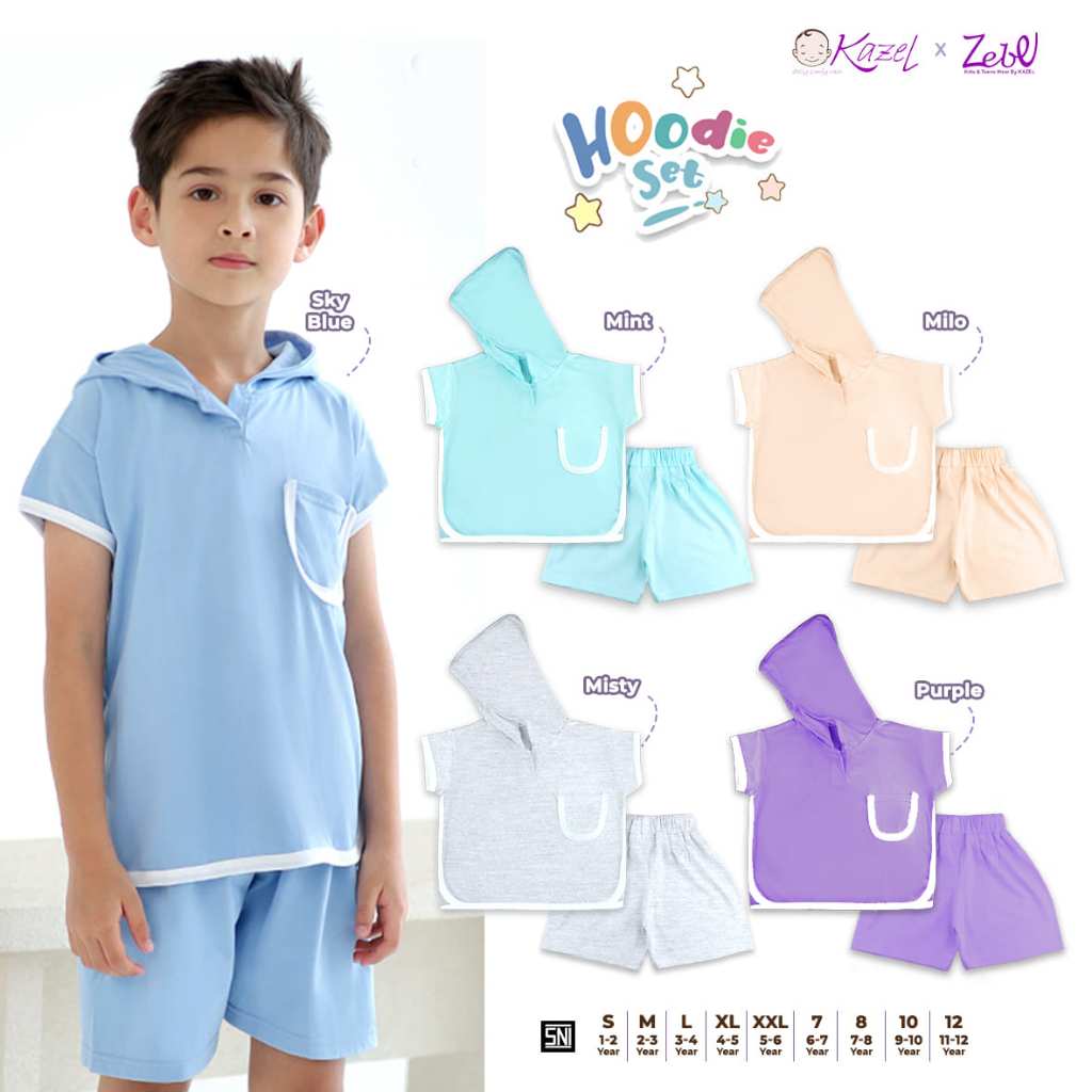 Jual KAZEL Zebe Hoodie Set Pocket Pendek Unisex 1-11Tahun (1Stel) | Shopee Indonesia
