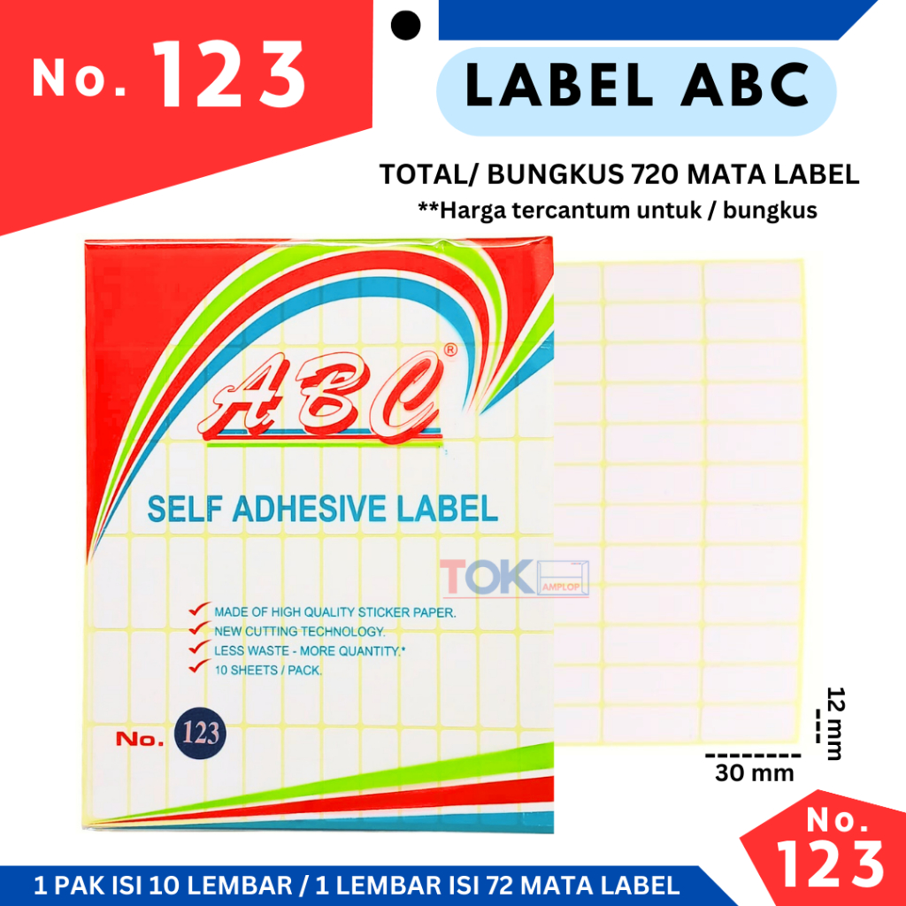 Jual (isi 10 Lbr) Stiker Label ABC 123 Polos ( self adhesive label ...