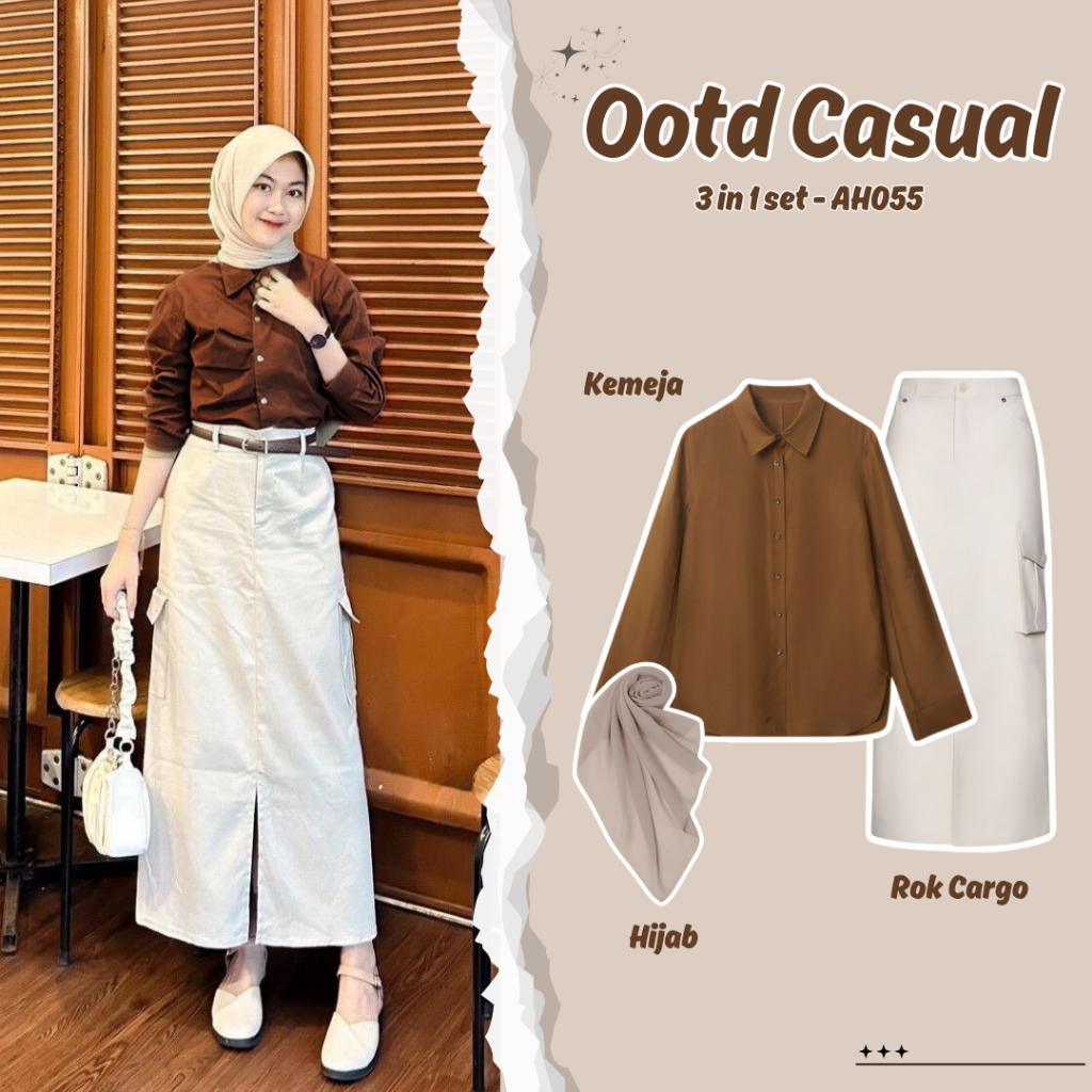 Jual iconix outfit 3 in 1 set AH055 - ootd korean style one set wanita hijab kekinian terbaru ...