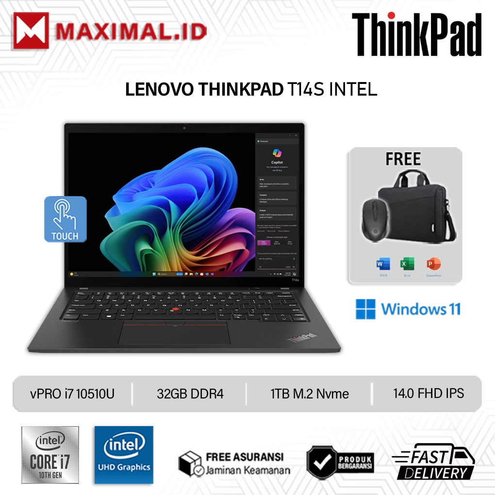 Jual Laptop Lenovo Thinkpad T14S Intel vPRO i7 10610U Ram 32GB 1TB SSD ...