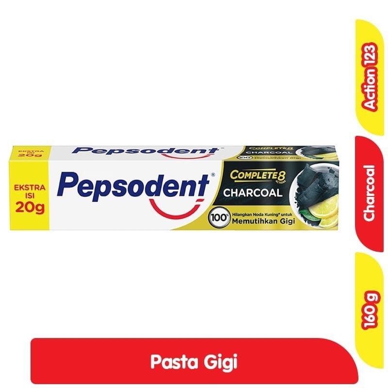 Jual Pepsodent Complete 8 Charcoal Whitening 160g+20g | Shopee Indonesia