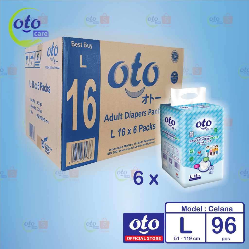 Jual OTO Popok Dewasa PANTS Adult Diapers model Celana uk L isi 16 pcs x 6 ( 96 pcs ) | Shopee ...