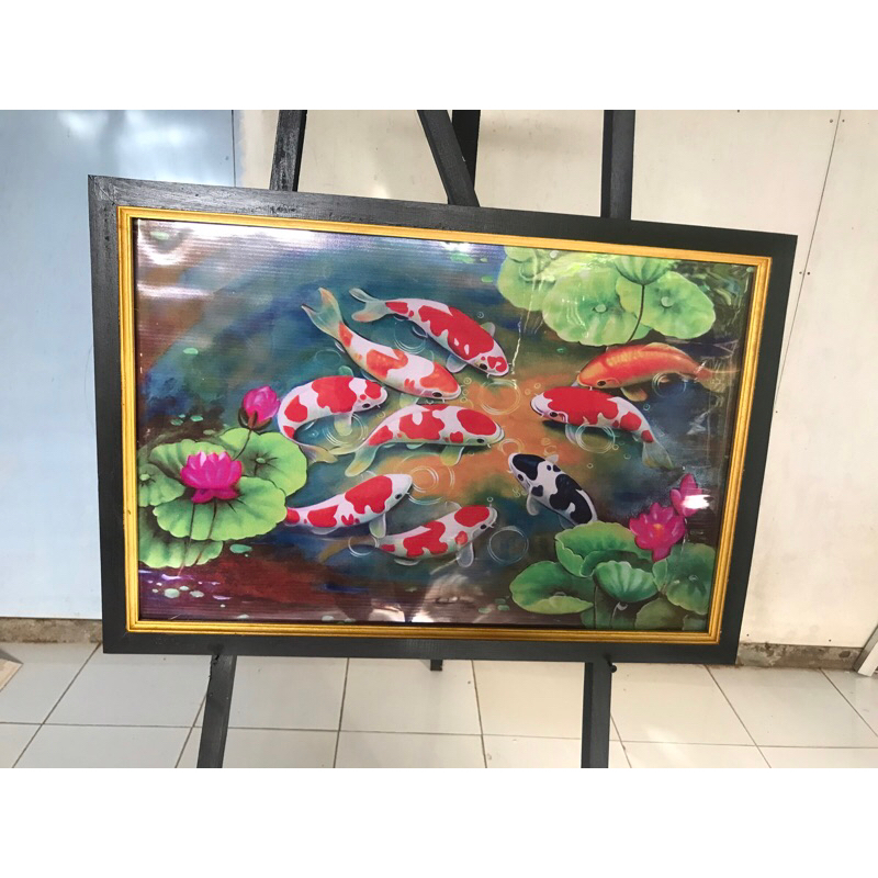 Jual hiasan dinding lukisan cetak gambar IKAN KOI FENGSHUI plus bingkai uk 65x45cm | Shopee ...
